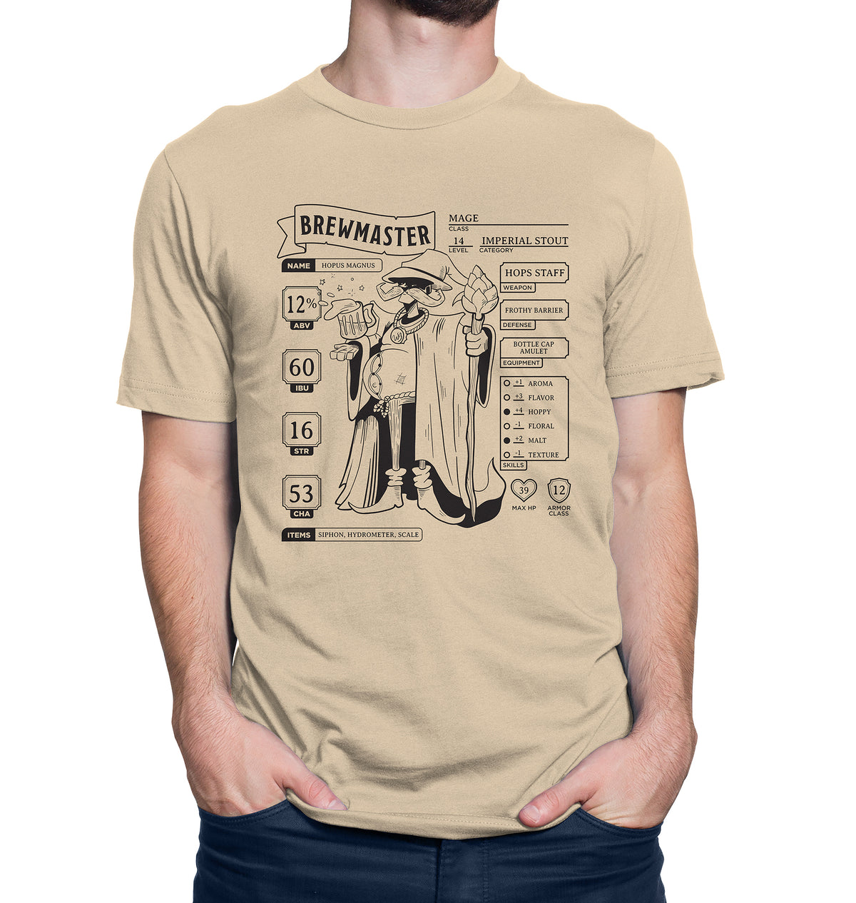 Brewmaster Character Sheet Homebrewing Beer T Shirt Homebrewing T