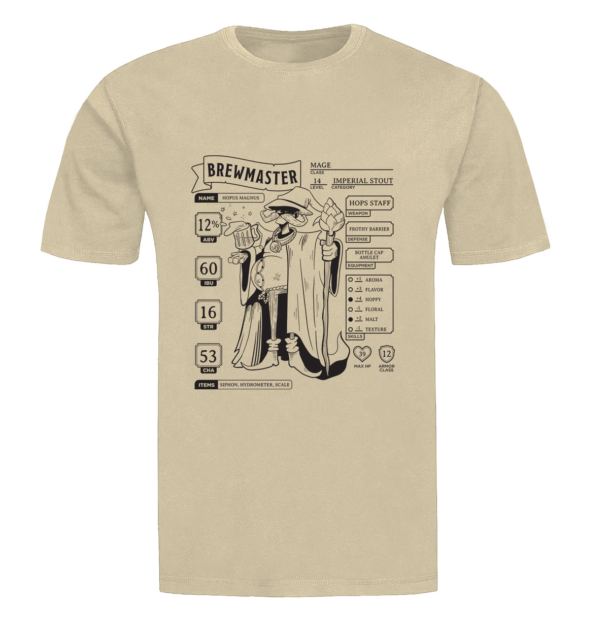Brewmaster Character Sheet Homebrewing Beer T Shirt Homebrewing T